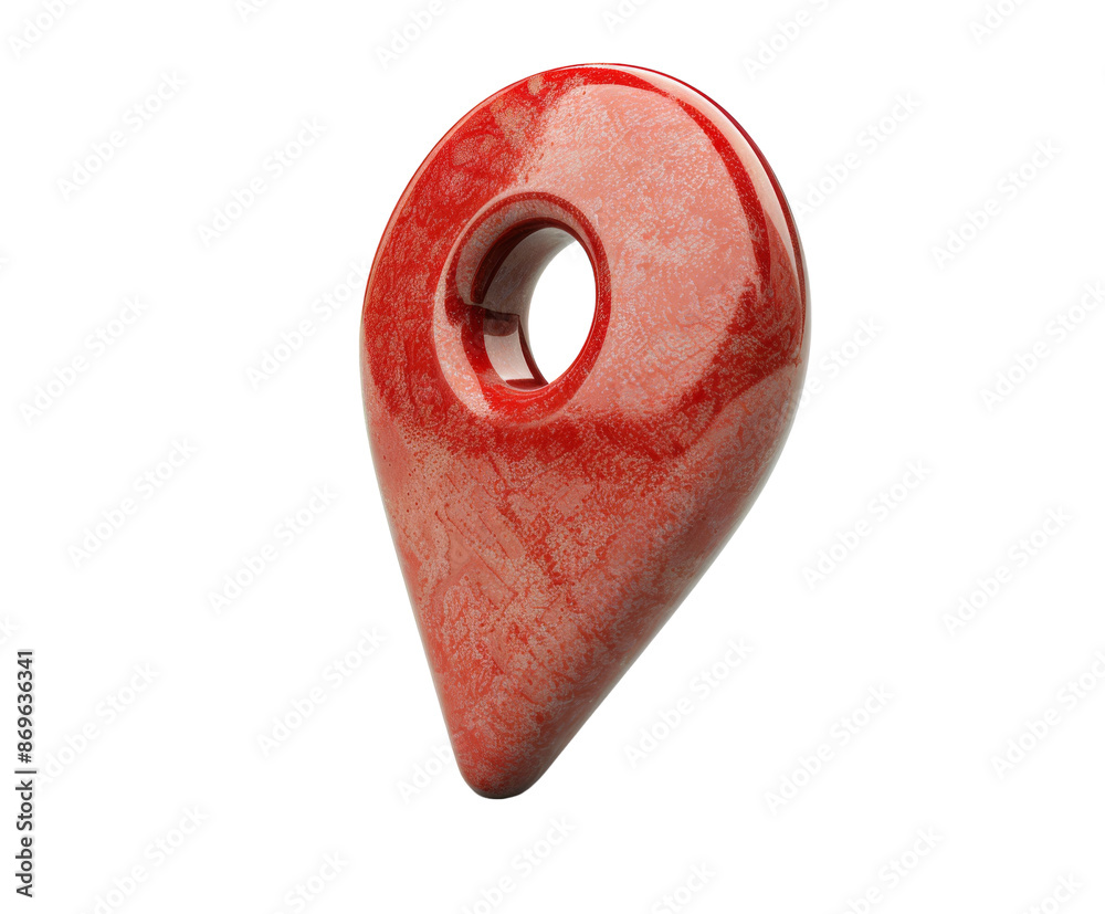 image of a red map pin icon, shiny and reflective, with a subtle map ...