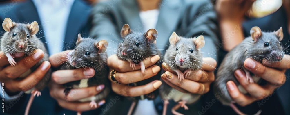 A group of people holding adorable pet mice, showcasing a unique and ...