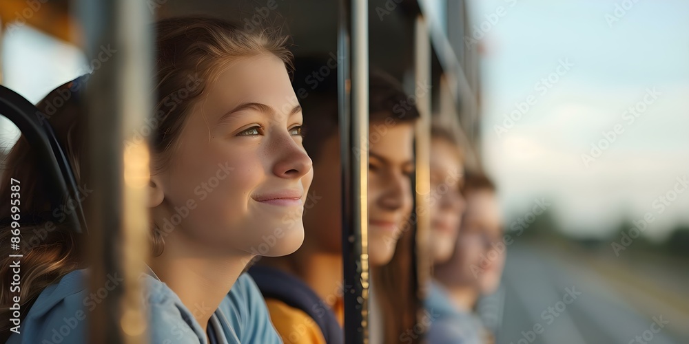 Students commuting to school on a school bus. Concept School Bus ...