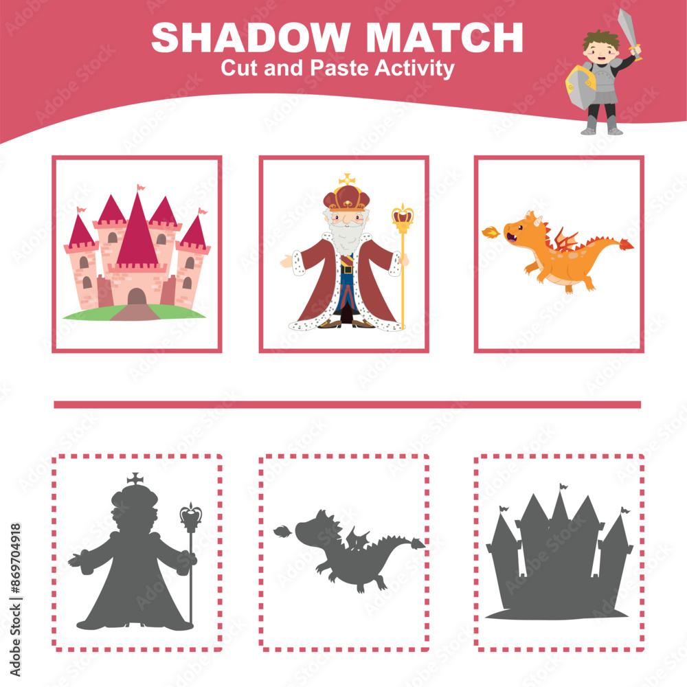 Cut the image in each box and glue it on each shadow. Find the correct ...