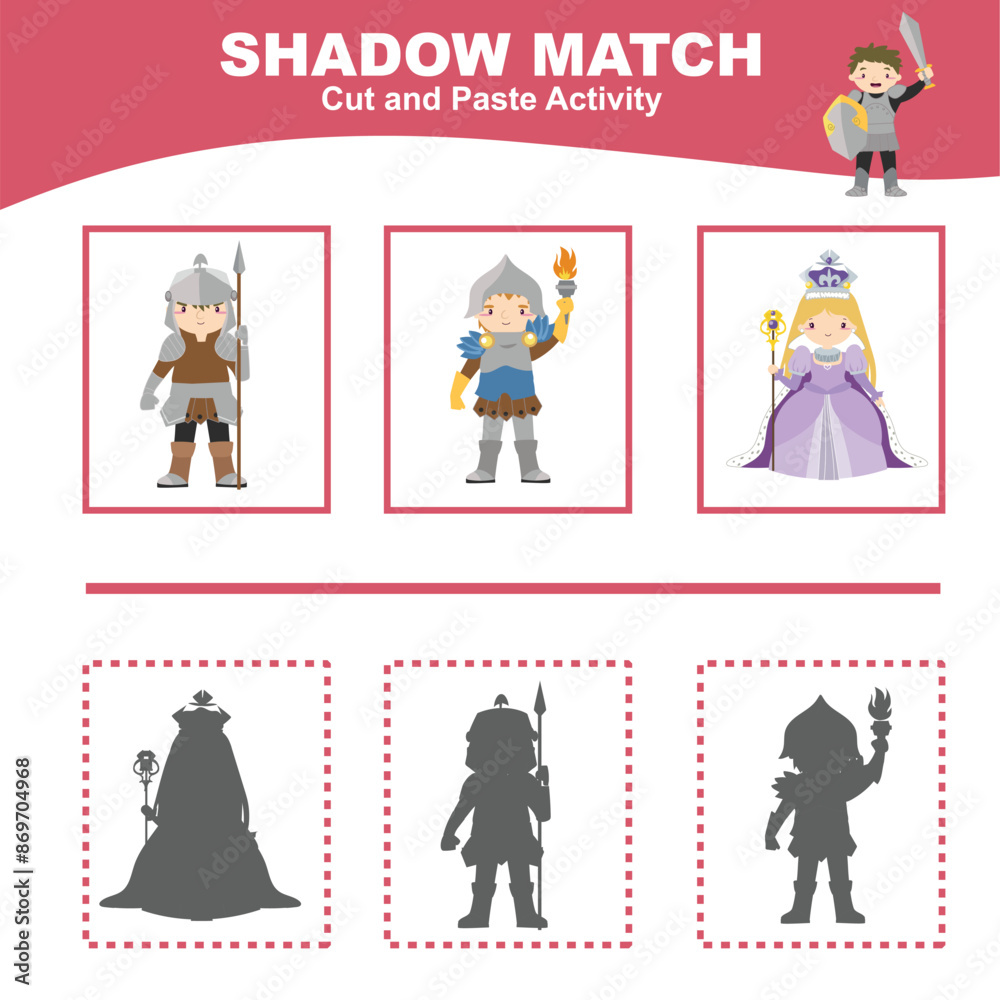Cut the image in each box and glue it on each shadow. Find the correct ...
