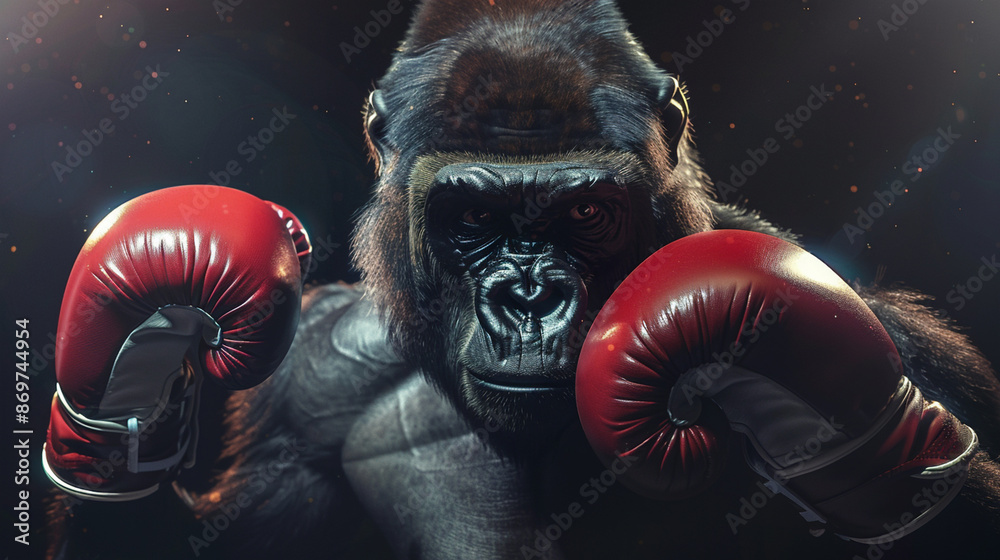 Powerful muscular dominant male gorilla boxer, anthropomorphic animal ...