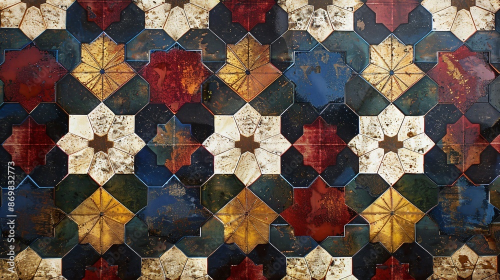 A pattern of tessellating shapes like hexagons, stars, and diamonds ...