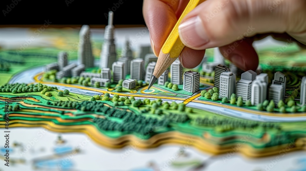 Close-up of an architect's hand using a pencil to design a detailed ...