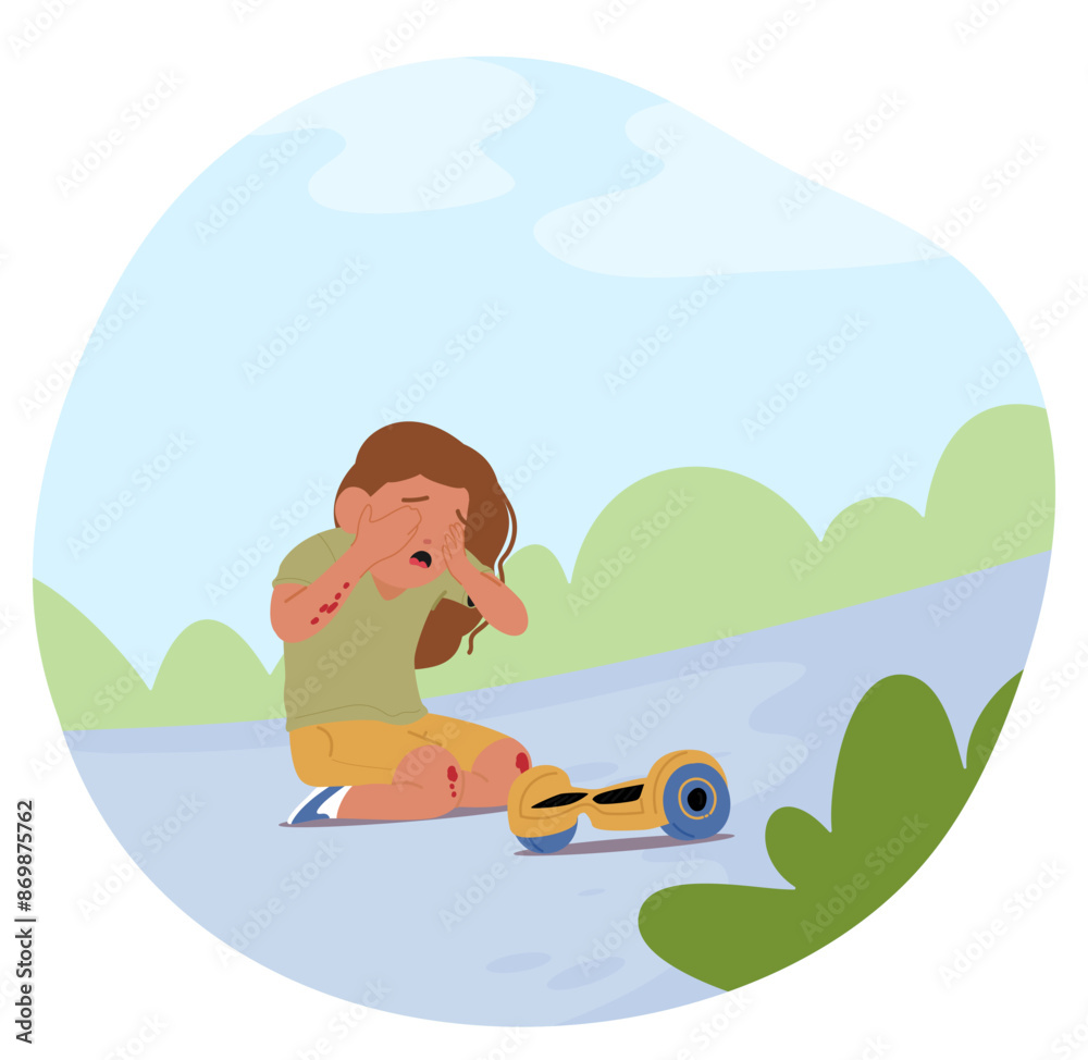 Cartoon Illustration Of Child Crying After Hoverboard Accident In A ...
