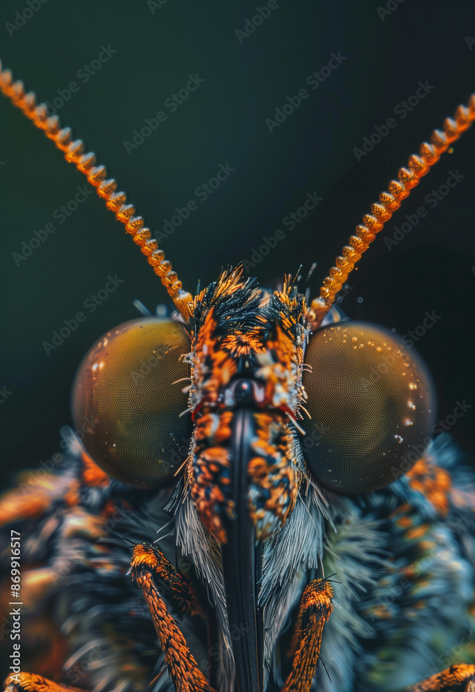 Moth Face Extreme Close-Up with Detailed Antennae and Compound Eyes in ...