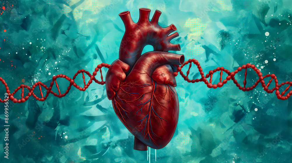 Human heart organ anatomy with DNA sequence illustration. Medicine ...