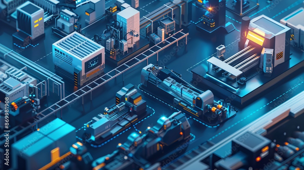 Industry 4.0 smart factory interior showcases IIoT machines, efficient ...