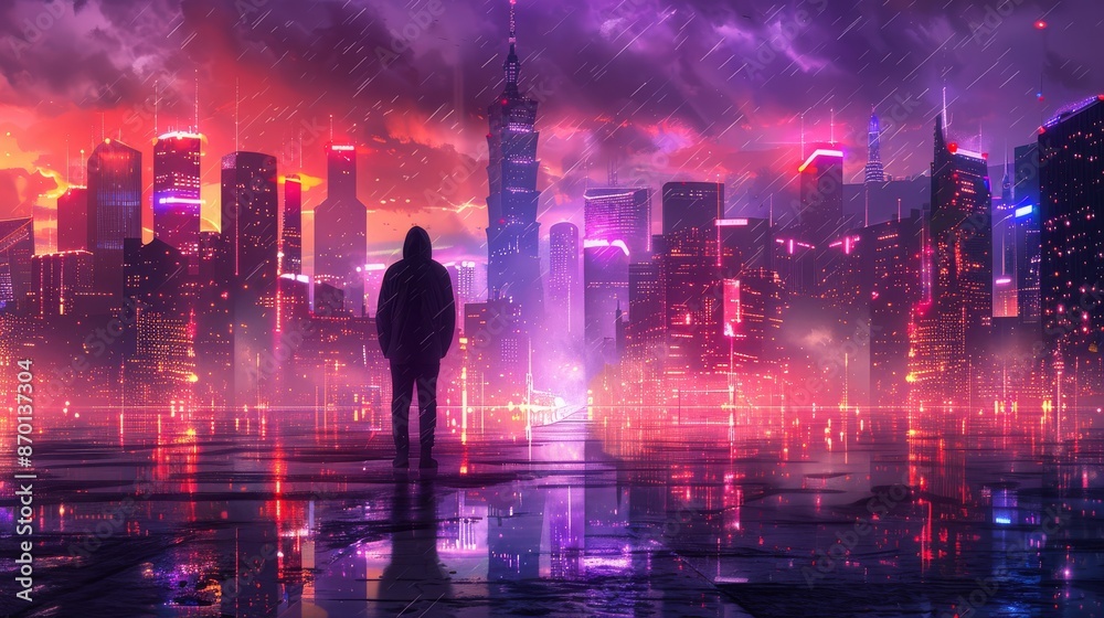anime boy watching the beautiful sunset digital art, painting, anime ...