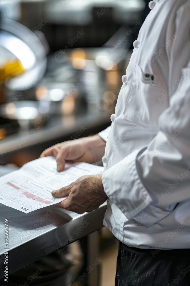 Professional Photography of a chef checking an order ticket. Highlight ...