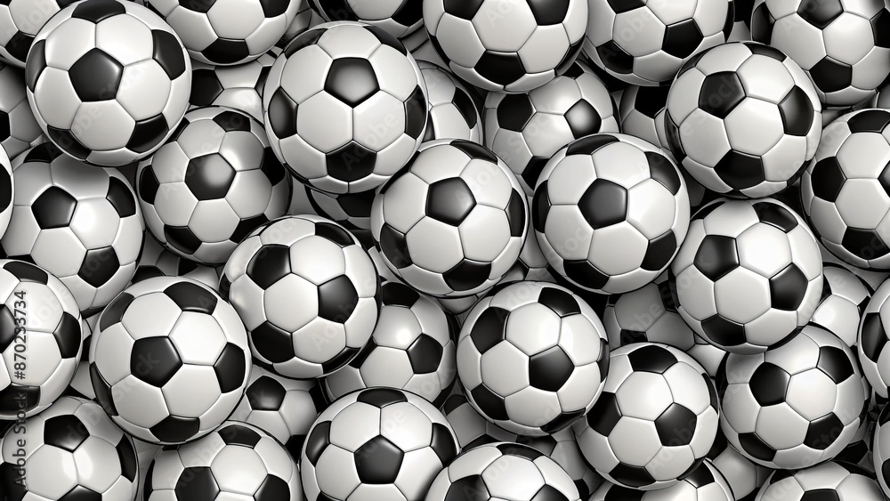 Upside-down, overlapping, simplified black-and-white soccer balls in a ...