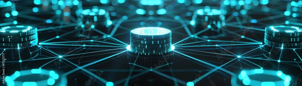 Strong blockchain network with interconnected nodes, cybernetic tone ...