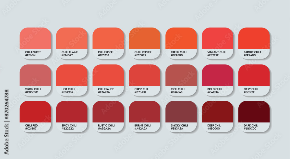 Chili Red Color Palette, Chili Red Color Guide Palette with Color Names ...