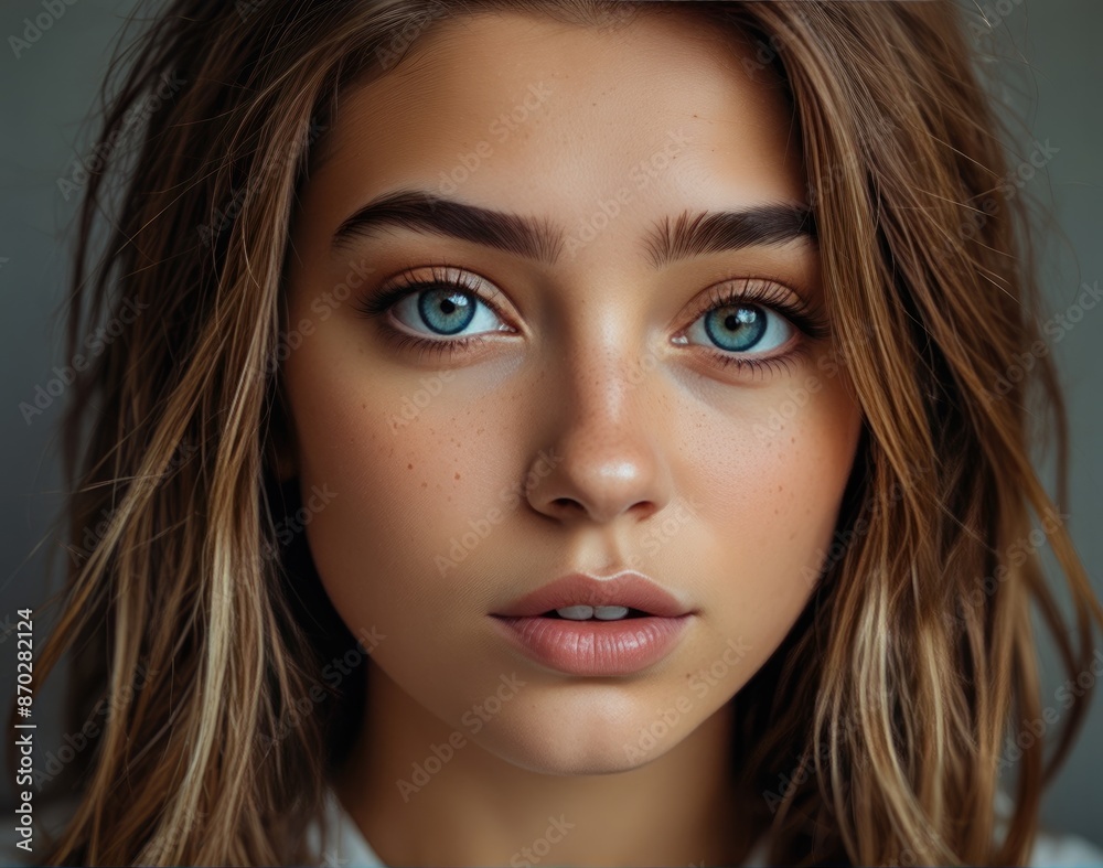 Woman model, long light brown hair, blue eyes, ultra realistic, with ...