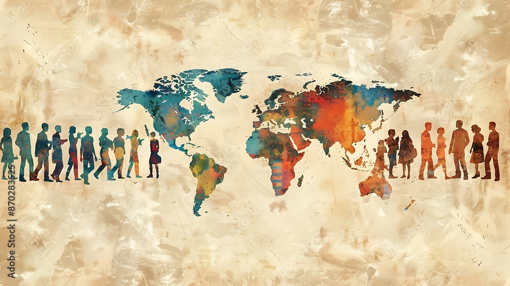 Ilustración de Stock Hand painted world map peace walk around world ...