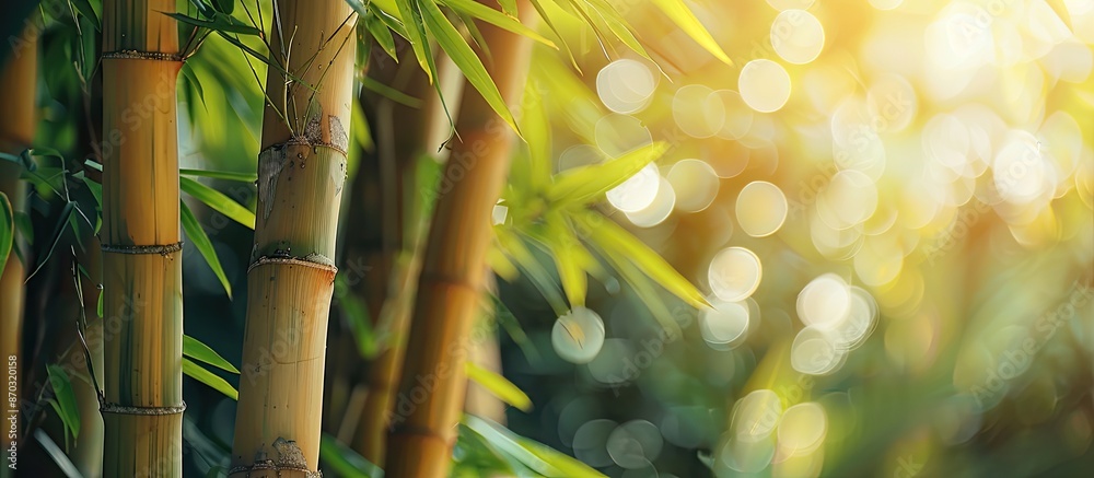 View of bamboo trunks with soft natural light in a blurry style ...