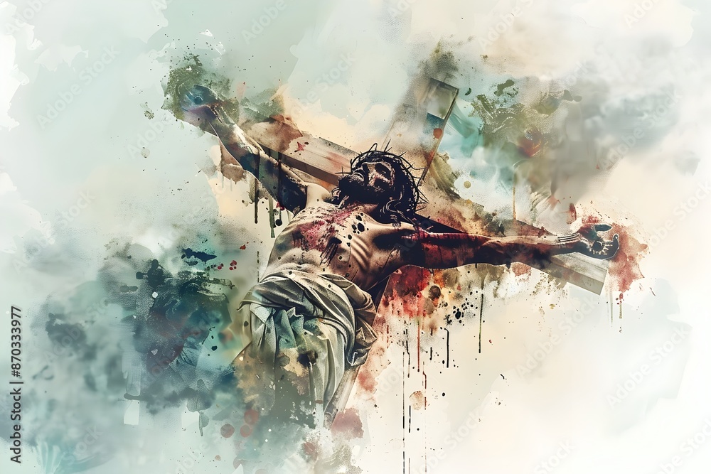 Dramatic Digital Watercolor Painting of the Crucifixion of Jesus Christ ...
