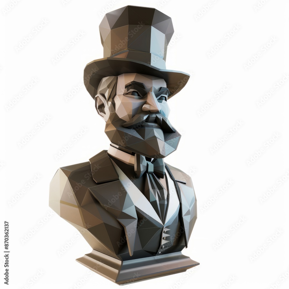 3D Render, Low Poly style of a dapper clay gentleman with a top hat, on ...