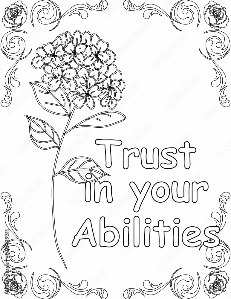 Printable floral coloring page for kids and adults with positive quote ...