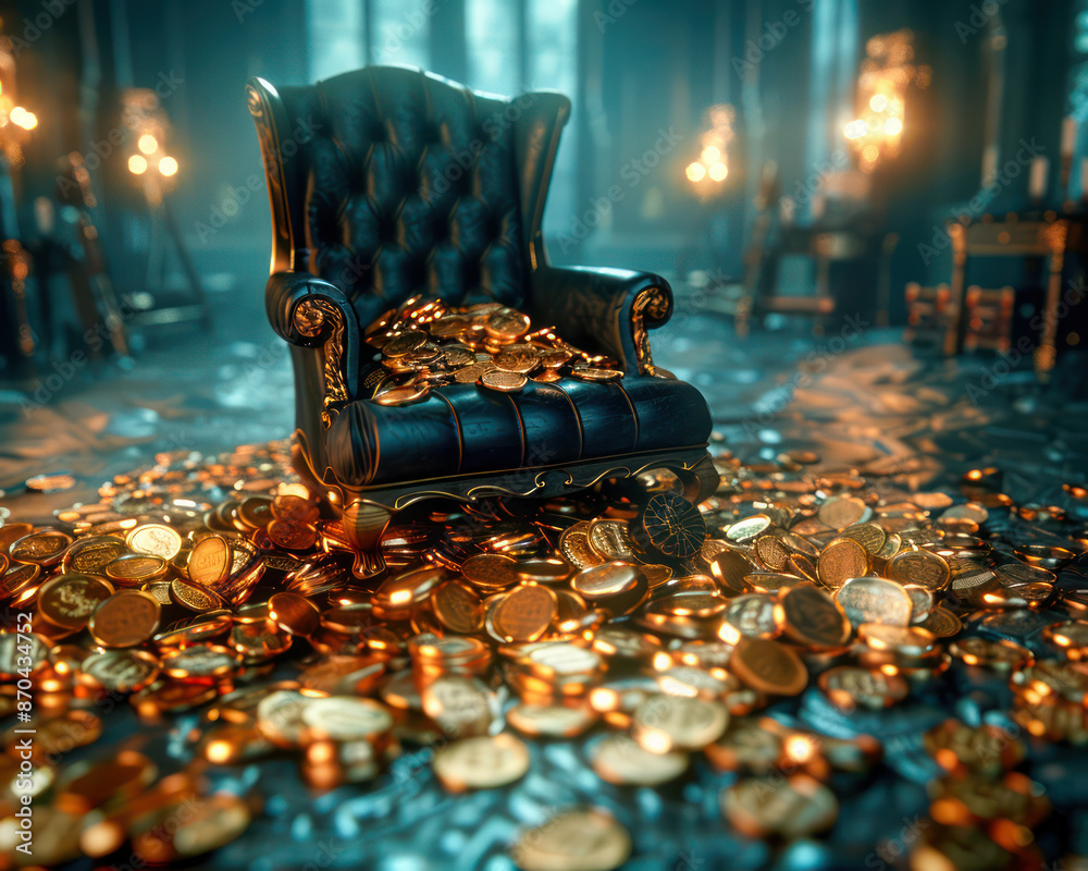 A Regal Throne Room Filled with Gold Coins A Masterpiece of Opulence ...