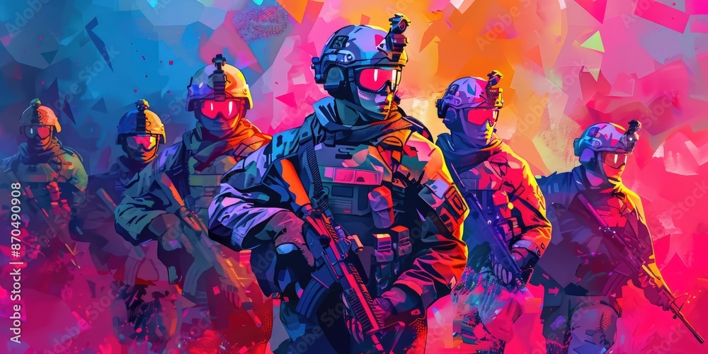 Colorful Abstract of Soldiers in Combat Gear Stock Illustration | Adobe ...