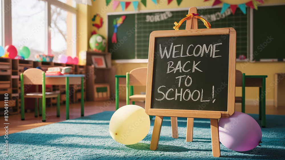 Kindergarten class new term welcome back to school concept, with kids ...