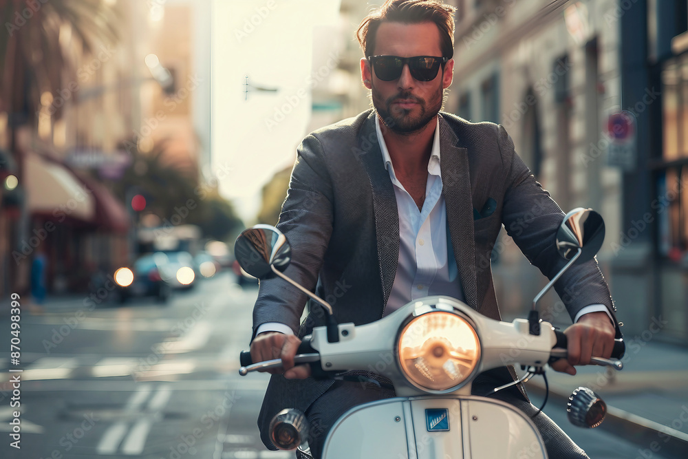 Elegant modern issue person driving to office using ecological ...