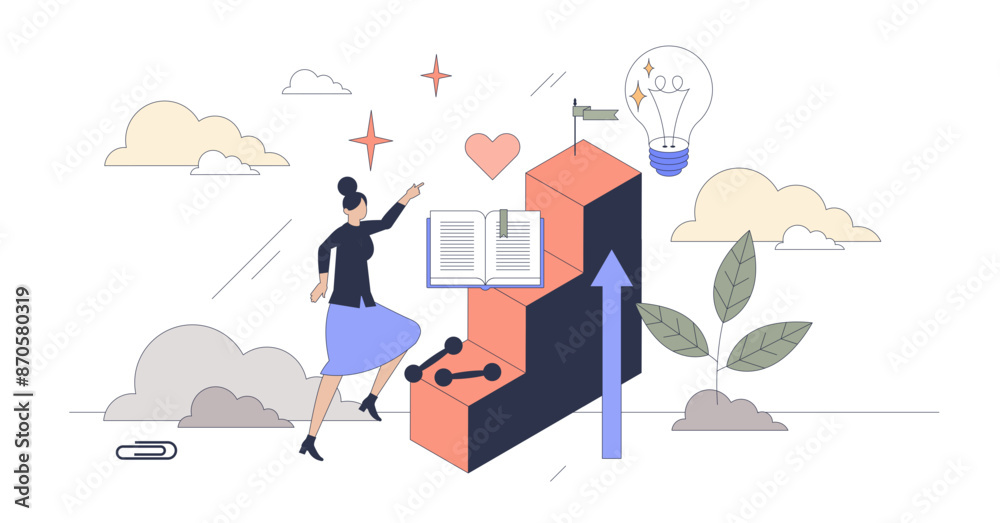 Personal growth with work, life development tiny person neubrutalism ...