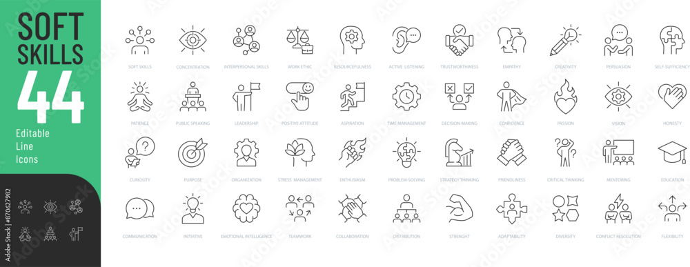 Soft Skills Line Editable Icons set. Vector illustration in modern thin ...