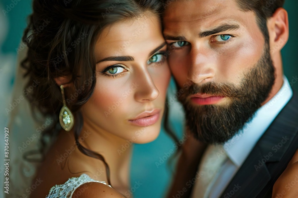 Beautiful woman catching her well-groomed bearded husband hiding a ...