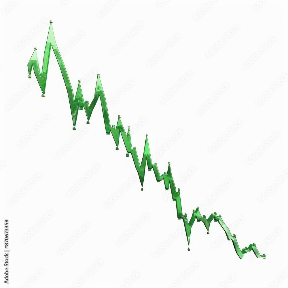 green stock market graph rises from left to right, simple upward trend, clear white background ...