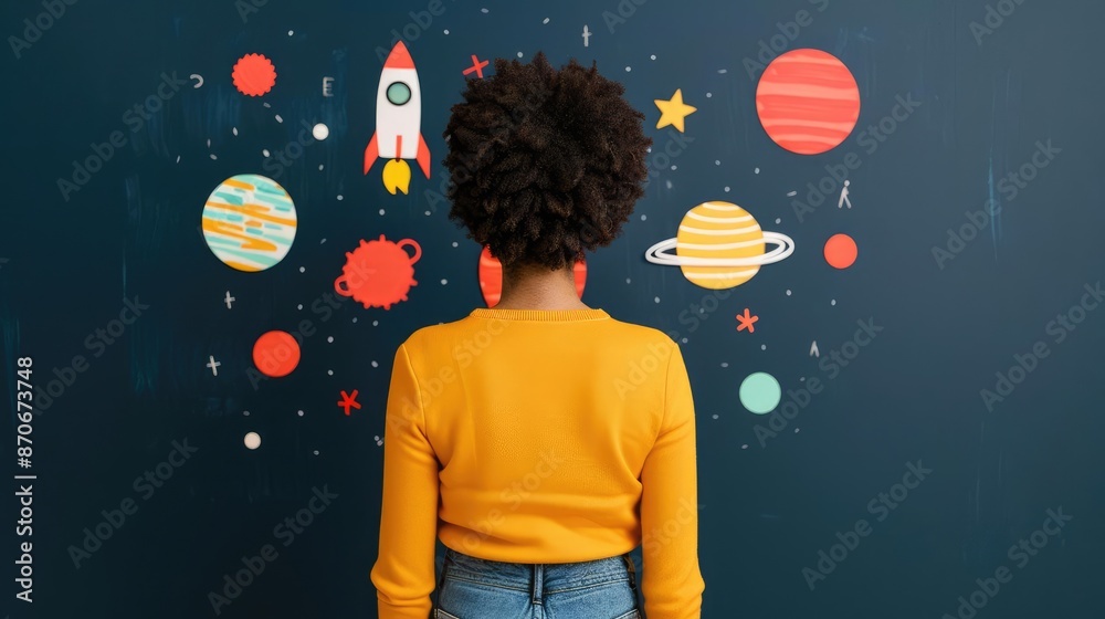 Person setting future goals with a vision board filled with ...