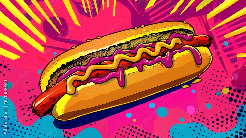 hot dog with bold colors and playful design, showcasing the classic ...