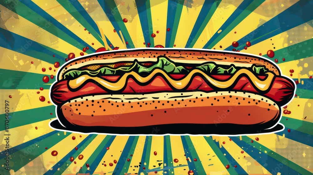 hot dog with bold colors and playful design, showcasing the classic ...