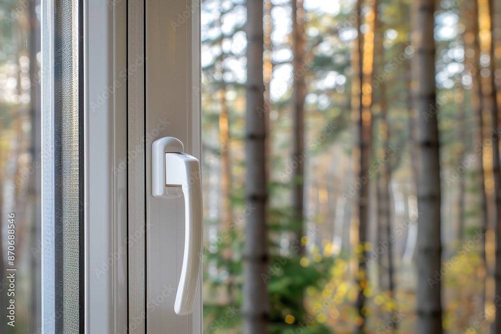 New plastic PVC window with white metal frame installed at modern house ...