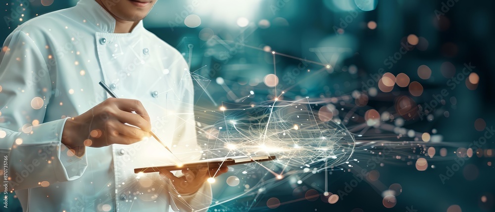 Chef developing a new menu, brainstorming ideas and sketching dishes ...