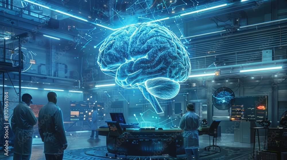 futuristic research facility where scientists are working with a ...