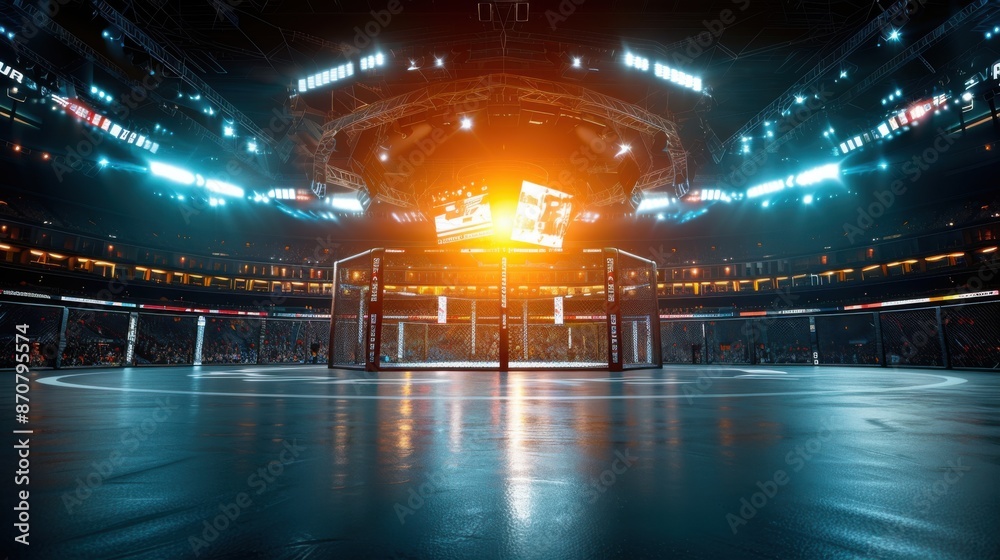 inside empty ufc octagon, octagon inside,black background, black ...