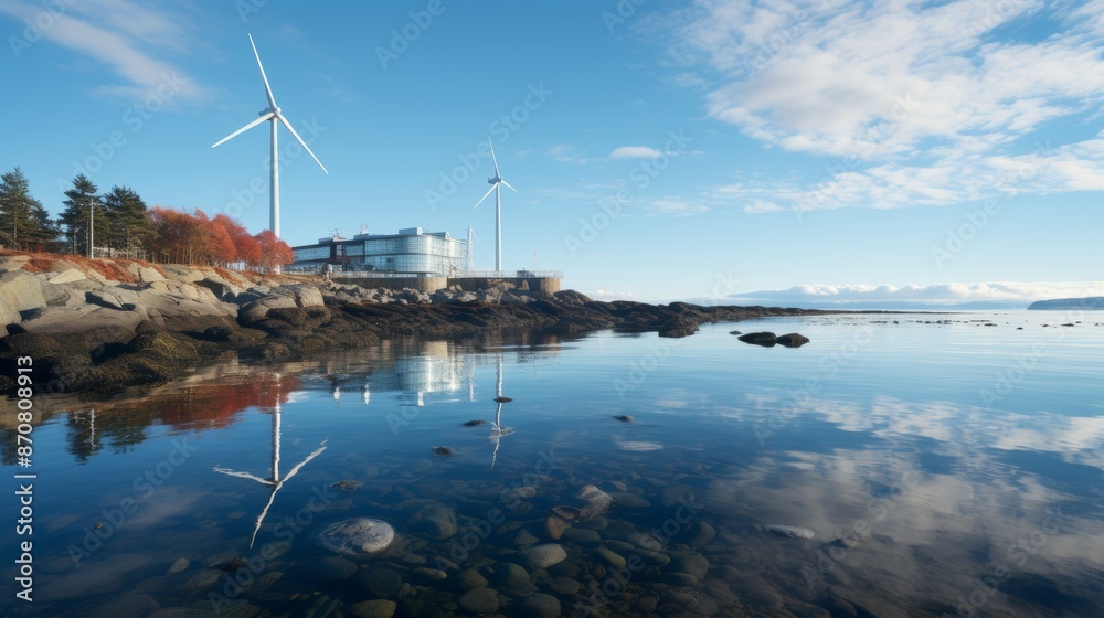 Renewable energy scene offshore wind turbines and hydrogen pipeline in ...