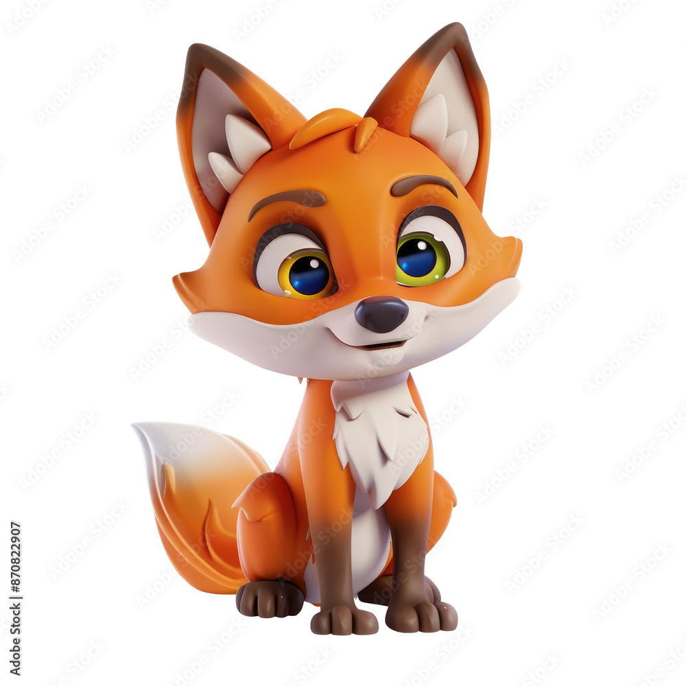 cute toy fox kitsune memoji emoji icon 3d render isolated on white ...
