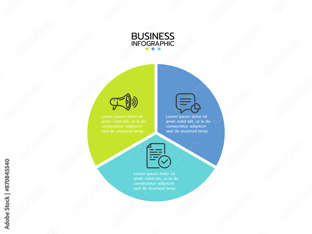 Vector infographic. Template design with cycle diagram 3 step, options or parts. Business data ...