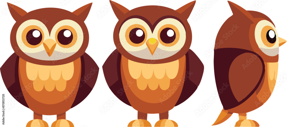 Cute cartoon owl character in multiple angles for kids' illustration ...