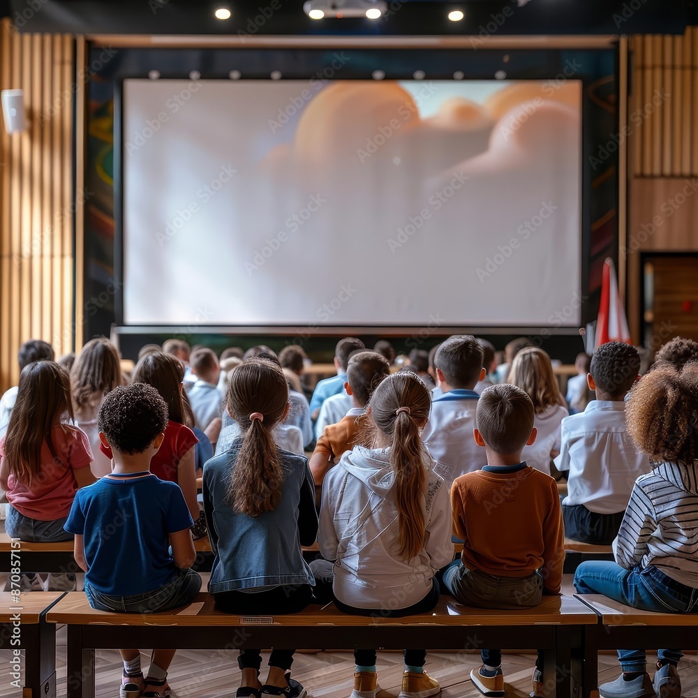 School assembly with empty frame, auditorium setting, School Assembly ...