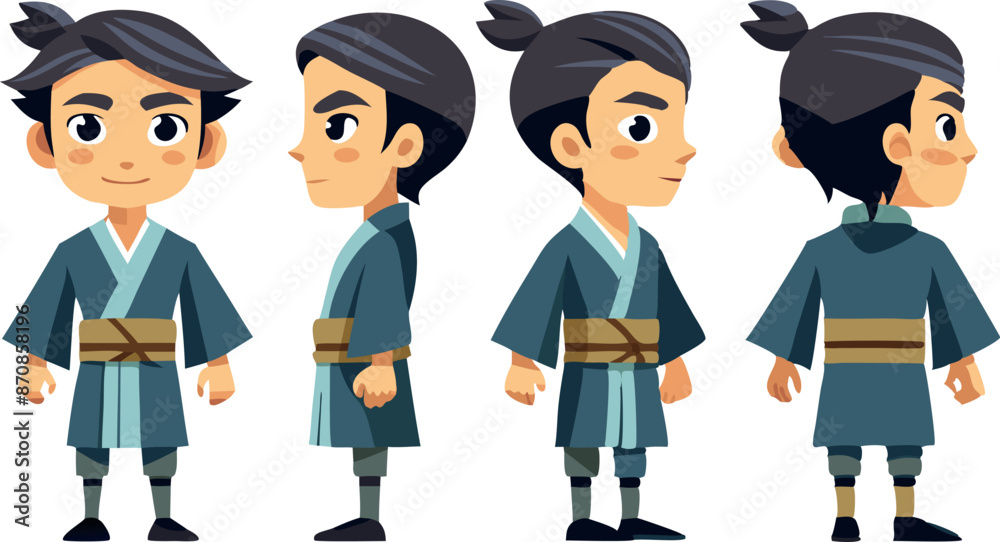 Cartoon character design showing different angles in traditional robe ...
