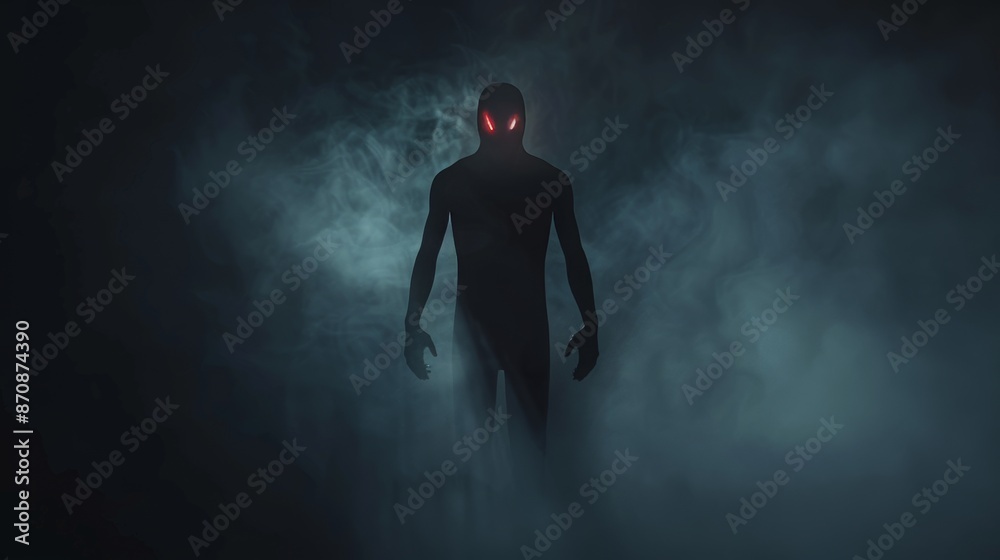 Demon Digital Virus with Red Eyes and a Glowing Red Heart on a Pantsuit ...