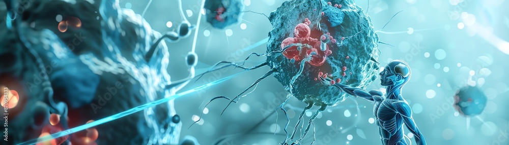 Nanobots repairing cells in a human body, focus on, medical innovation ...