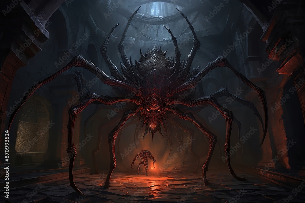 Dungeon guard, boss rooms with subordinates. Huge arachnid chimera ...