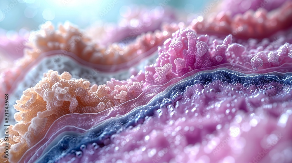 Cellular structure of human skin layers, highlighting epidermis, dermis ...