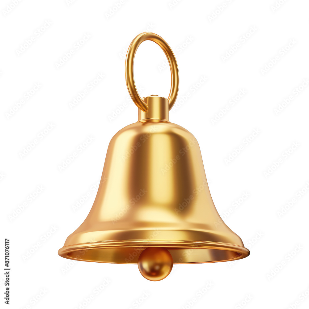 Golden notification bell icon 3d render isolated on white, transparent ...