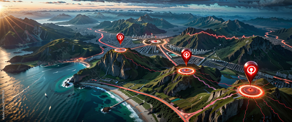 Connected waymarks or highlighted points, show the way to the desired ...